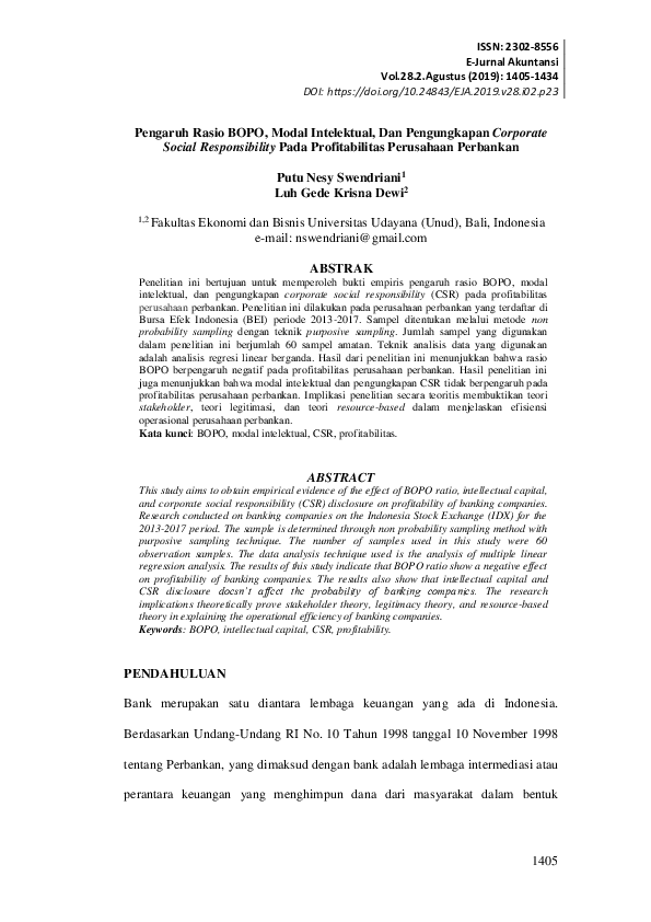(PDF) Pengaruh Rasio BOPO, Modal Intelektual, dan Pengungkapan ... (PDF) Pengaruh Rasio BOPO, Modal Intelektual, dan Pengungkapan ...