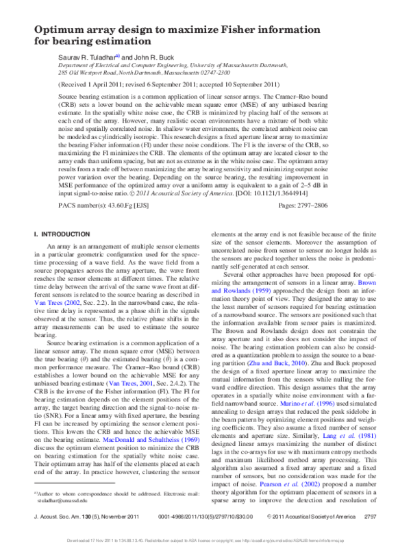 (PDF) Optimum array design to maximize Fisher information for bearing ...