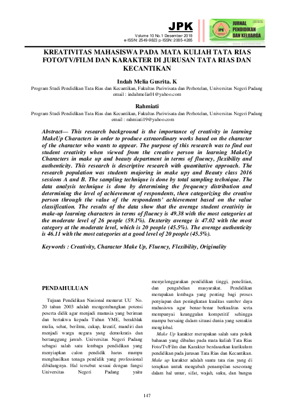 (PDF) Kreativitas Mahasiswa Pada Mata Kuliah Tata Rias Foto/TV/Film Dan ...