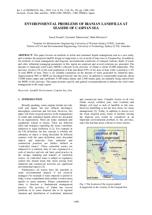 (PDF) Environmental Problems of Iranian Landfills at Seaside of Caspian Sea