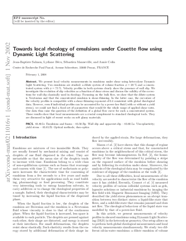 (PDF) Towards local rheology of emulsions under Couette flow using ...
