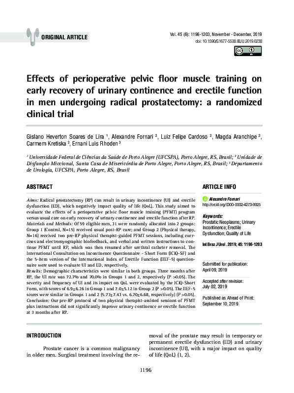 (PDF) Pelvic Floor Training and Recovery Post-Prostatectomy