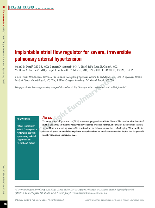 (PDF) Implantable atrial flow regulator for severe, irreversible ...