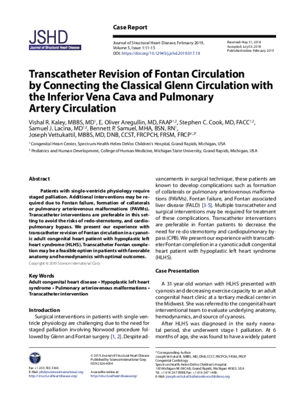 (PDF) Transcatheter Revision of Fontan Circulation by Connecting the ...