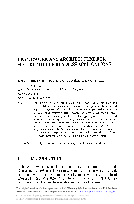 (PDF) Framework and Architecture for Secure Mobile Business Applications | daniel posada calle ...