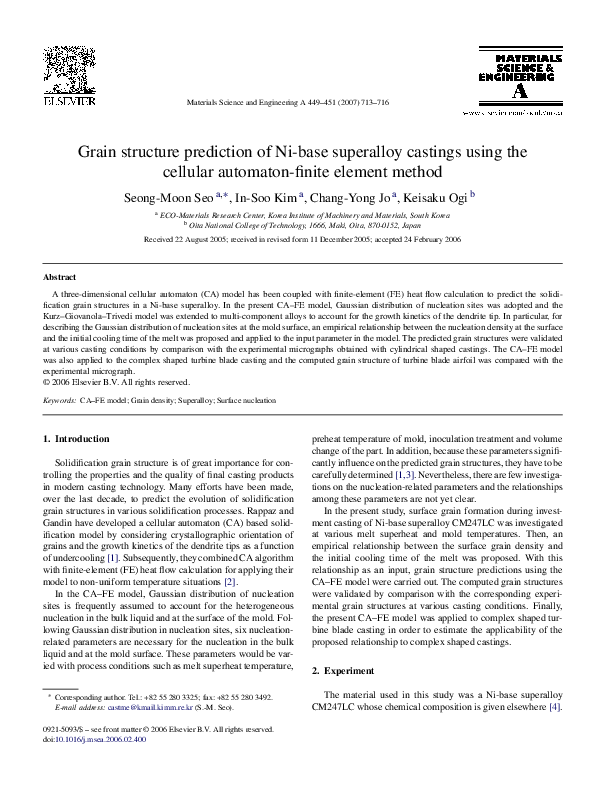 Pdf Grain Structure Prediction Of Ni Base Superalloy Castings Using The Cellular Automaton