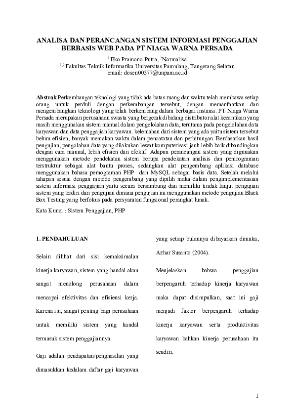 (PDF) ANALISA DAN PERANCANGAN SISTEM INFORMASI PENGGAJIAN BERBASIS WEB PADA PT NIAGA WARNA PERSADA