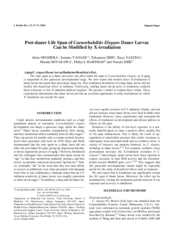 (PDF) Post-dauer Life Span of Caenorhabditis Elegans Dauer Larvae Can ...