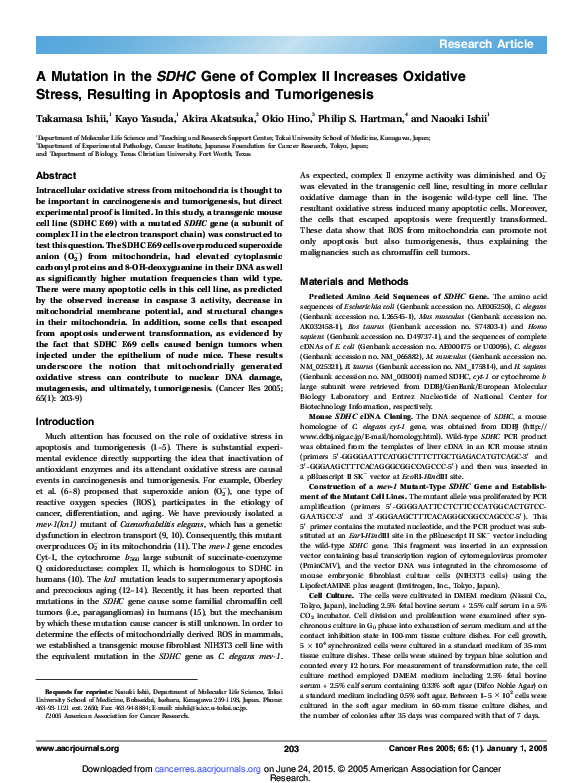 (PDF) A mutation in the SDHC gene of complex II increases oxidative ...