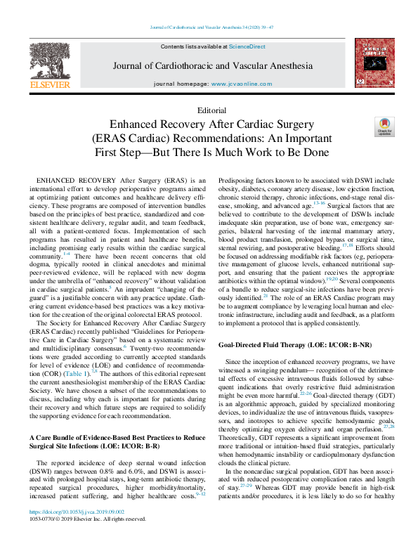 (PDF) Enhanced Recovery After Cardiac Surgery (ERAS® Cardiac ...