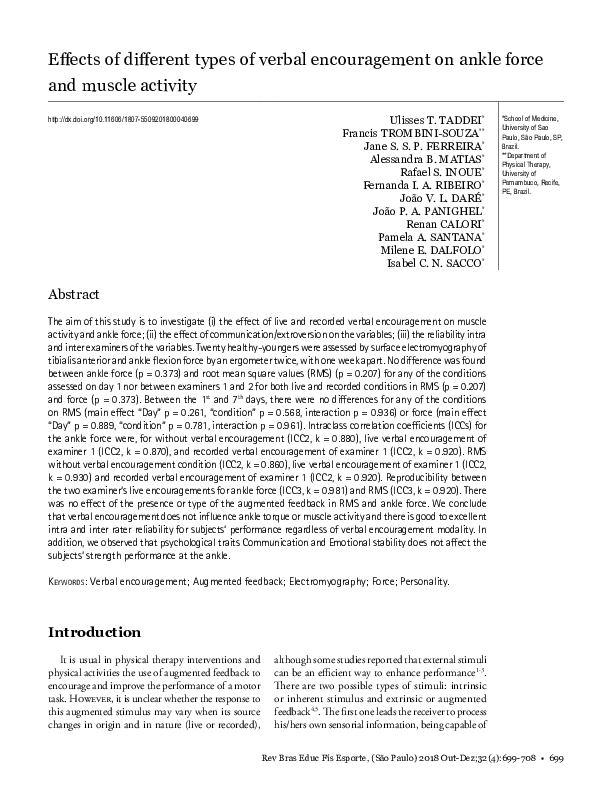 (PDF) Effects of different types of verbal encouragement on ankle force ...