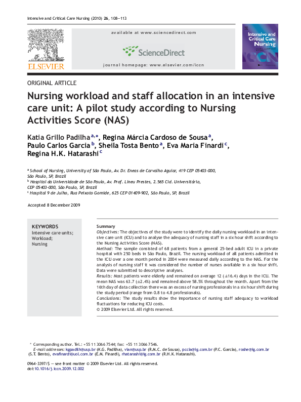 (PDF) Nursing workload and staff allocation in an intensive care unit: A pilot study according ...