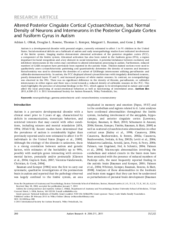 (PDF) Altered posterior cingulate cortical cyctoarchitecture, but normal density of neurons and ...