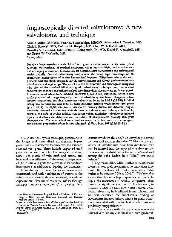 (PDF) Angioscopically directed valvulotomy: A new valvulotome and technique