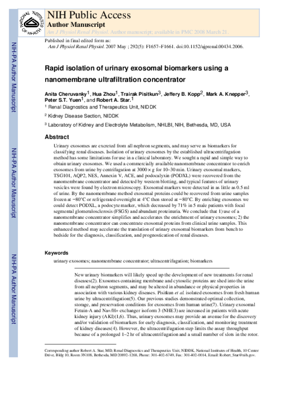 (PDF) Rapid isolation of urinary exosomal biomarkers using a ...
