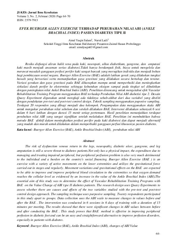 (PDF) Efek Buerger Allen Exercise terhadap Perubahan Nilai ABI (Ankle ...