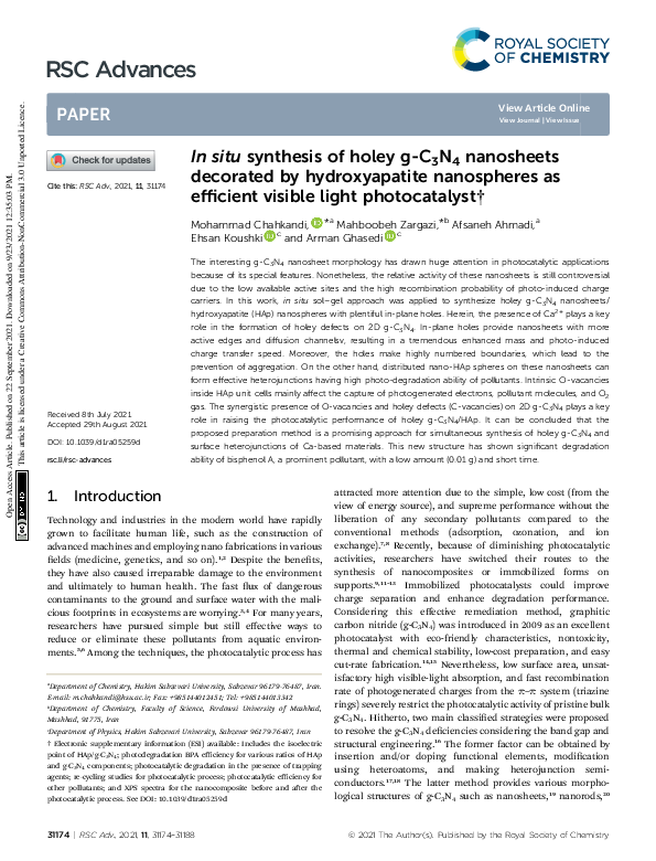 (PDF) Holey g-C3N4 Nanosheets with Hydroxyapatite