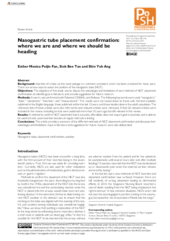 (PDF) Nasogastric tube placement confirmation: where we are and where ...