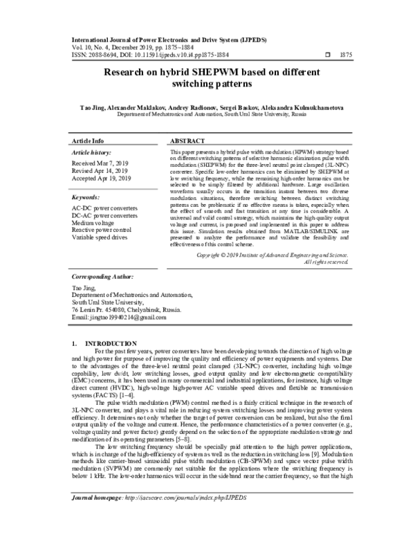 Pdf Research On Hybrid Shepwm Based On Different Switching Patterns