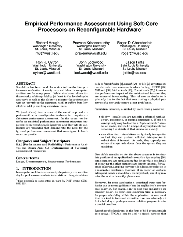 (PDF) Empirical performance assessment using soft-core processors on reconfigurable hardware