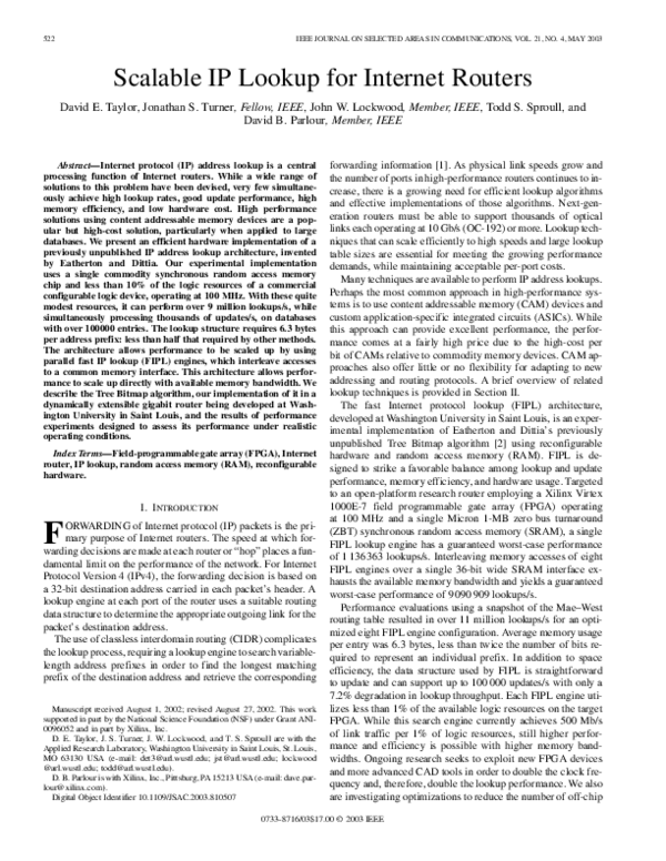 (PDF) Scalable IP lookup for internet routers