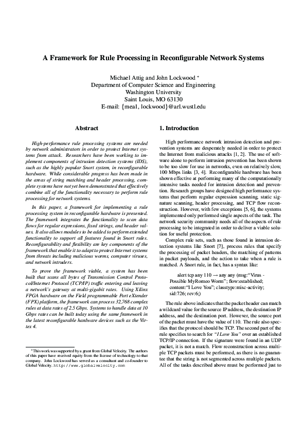 Pdf A Framework For Rule Processing In Reconfigurable Network Systems