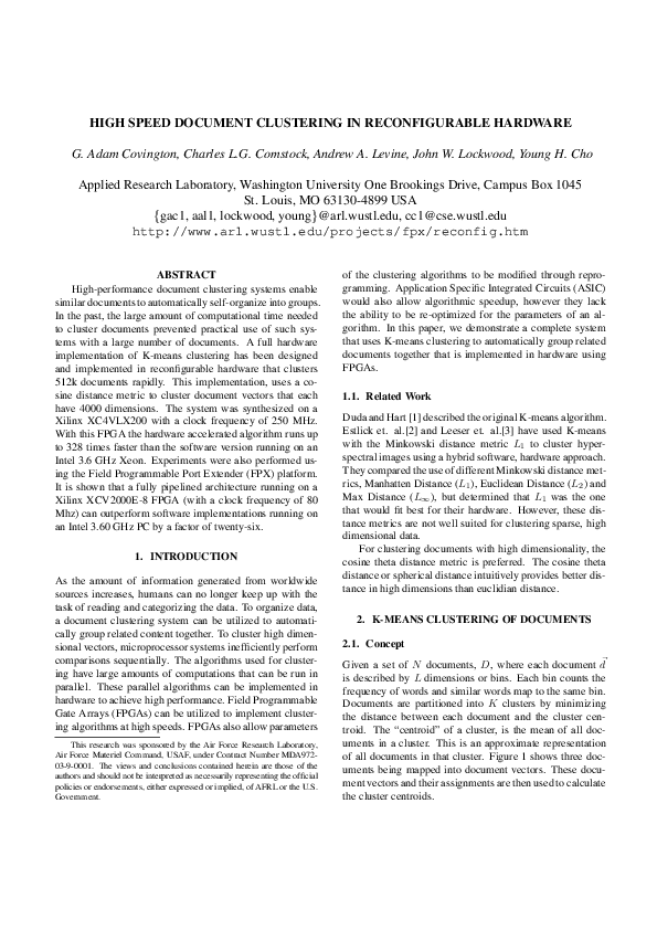 (PDF) High Speed Document Clustering in Reconfigurable Hardware