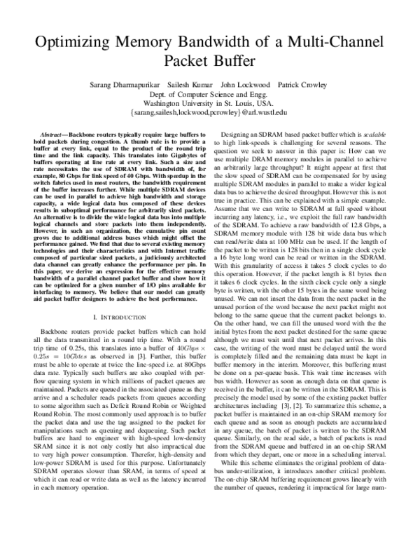 (PDF) Optimizing memory bandwidth of a multi-channel packet buffer