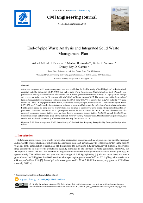 (PDF) End-of-pipe Waste Analysis and Integrated Solid Waste Management Plan