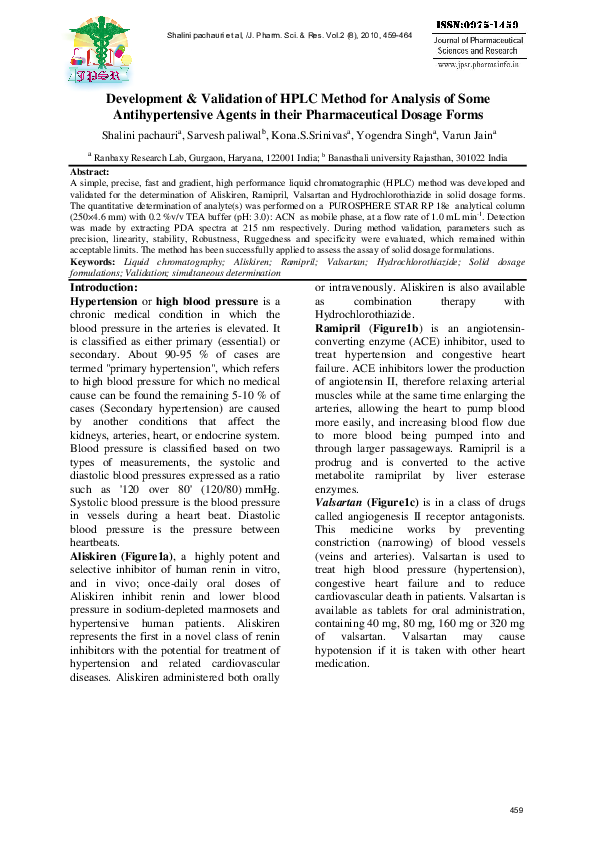 (PDF) Development Validation of HPLC Method for Analysis of Some Antihypertensive Agents in ...