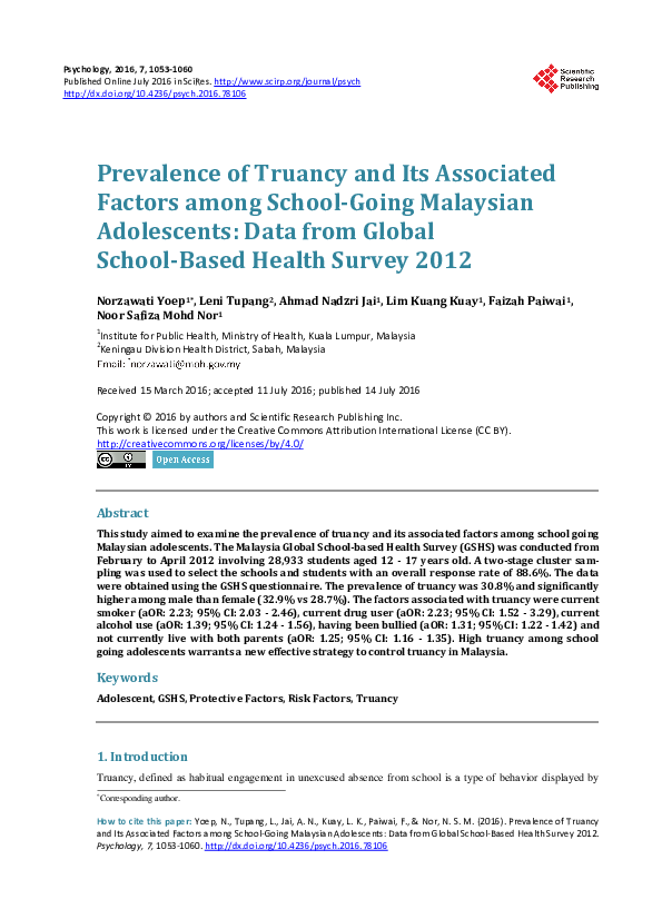 (PDF) Prevalence of Truancy and Its Associated Factors among School ...