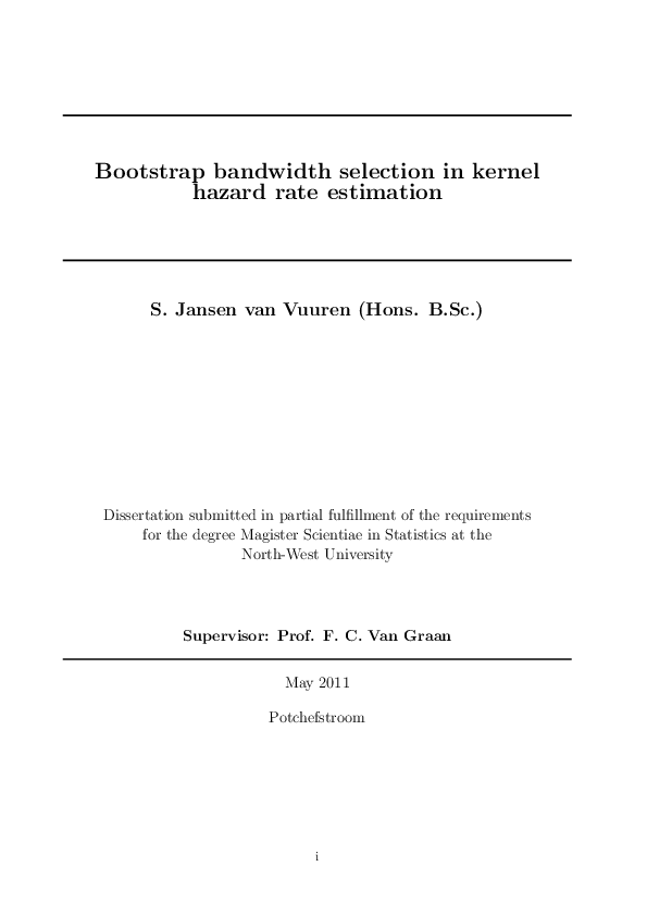 (PDF) Bootstrap bandwidth selection in kernel hazard rate estimation / S. Jansen van Vuuren