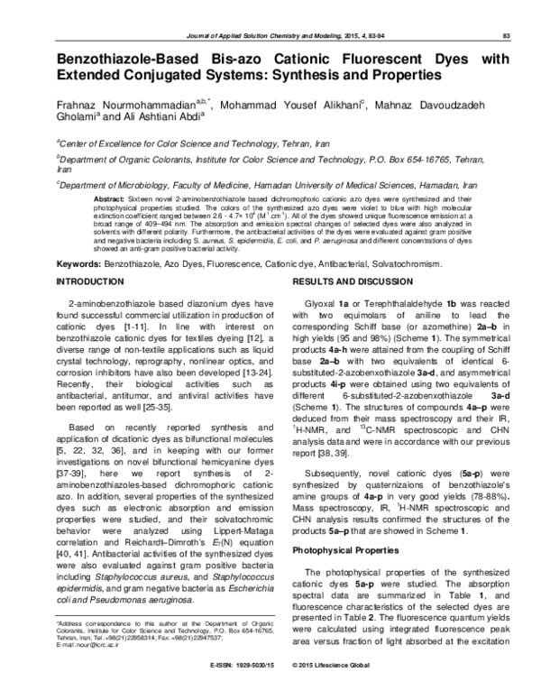 Benzothiazole-Based Bis-azo Cationic Fluorescent Dyes with Extended Conjugated Systems ...