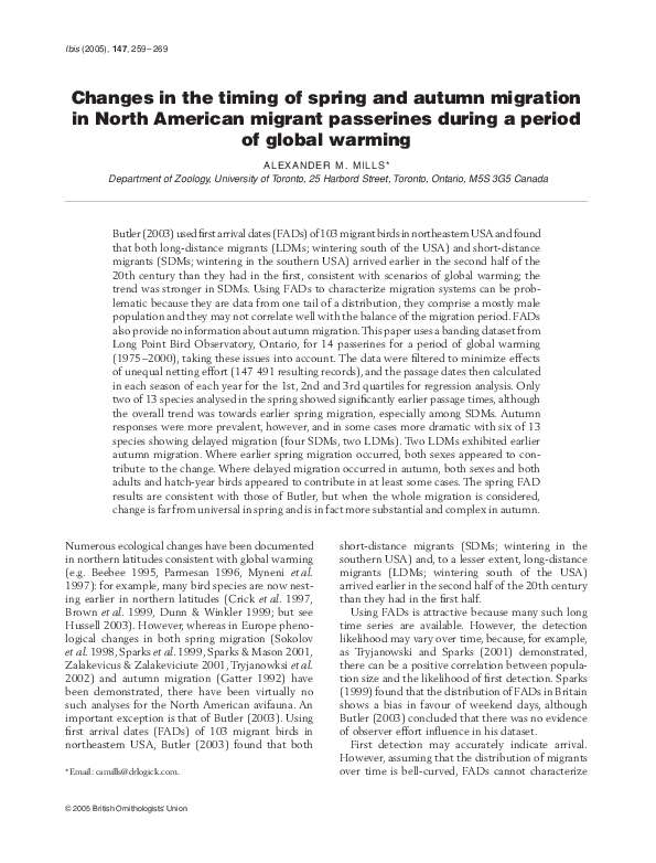 (PDF) Changes in the timing of spring and autumn migration in North ...