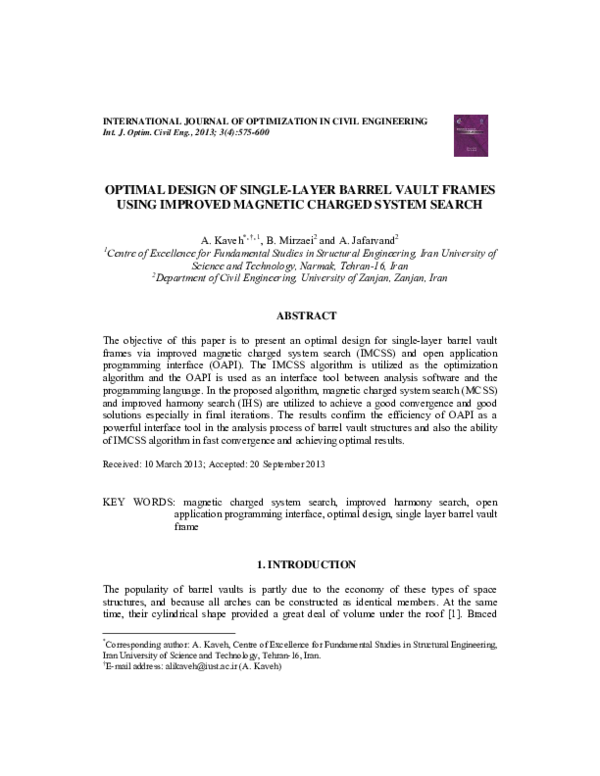 (PDF) Optimal Design of Single-Layer Barrel Vault Frames Using Improved Magnetic Charged System ...