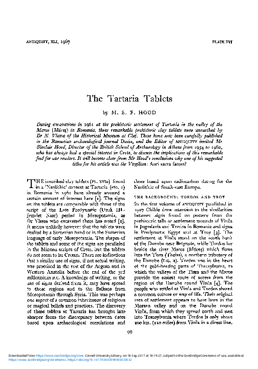 (PDF) M. S. F. Hood, The Tartaria Tablets [1967]