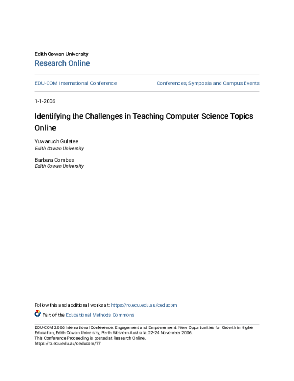 (PDF) Identifying the Challenges in Teaching Computer Science Topics Online