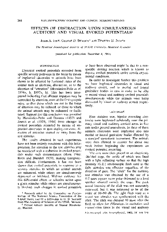 (PDF) Effects of distraction upon simultaneous auditory and visual evoked potentials