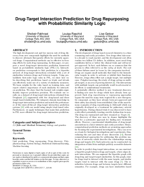 (PDF) Drug-target interaction prediction for drug repurposing with ...