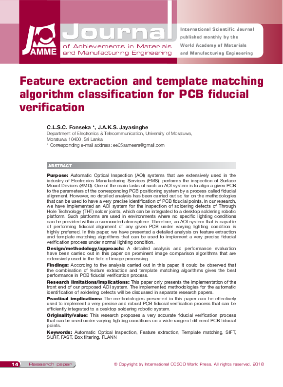 (PDF) Feature Extraction and Template Matching Algorithms Classification for PCB Fiducial ...