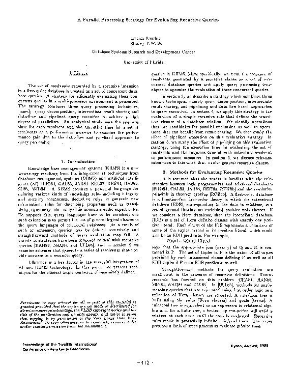 (PDF) A parallel processing strategy for evaluating recursive queries