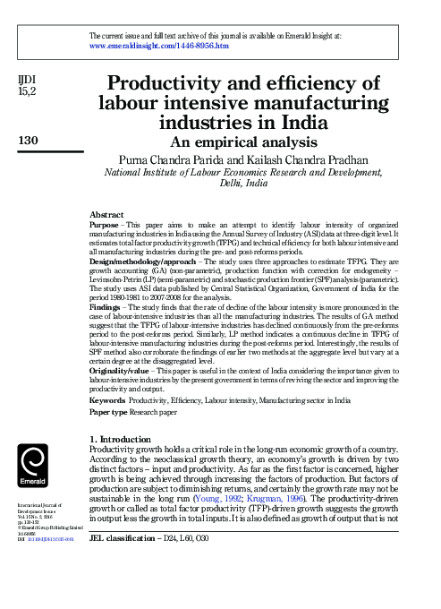 (PDF) Productivity and efficiency of labour intensive manufacturing ...