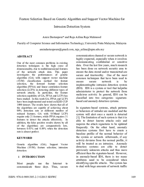 Pdf Feature Selection Based On Genetic Algorithm And Supportvector Machine For Intrusion