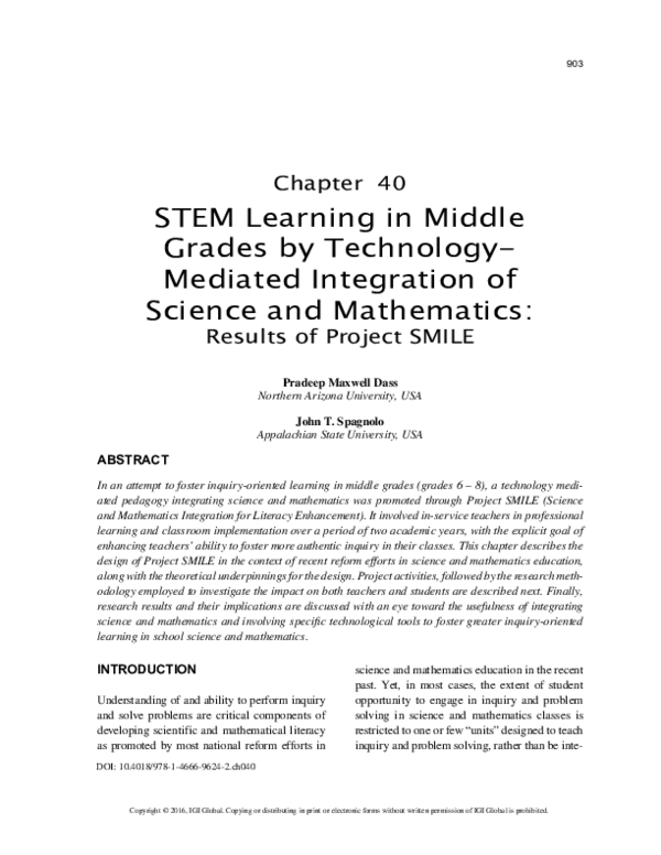 (PDF) STEM Learning in Middle Grades by Technology-Mediated Integration ...