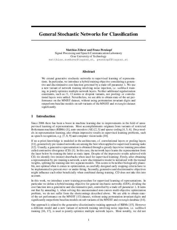 Pdf General Stochastic Networks For Classification Franz Pernkopf