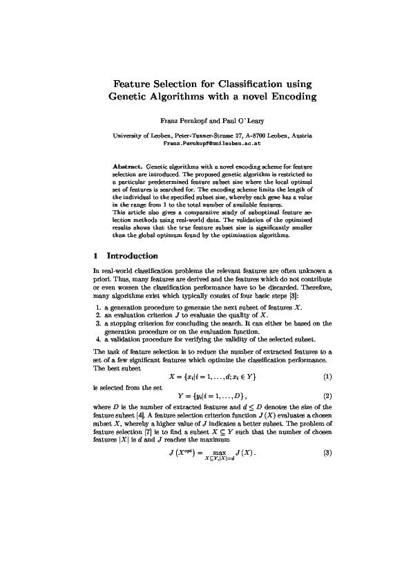 (PDF) Feature Selection for Classification Using Genetic Algorithms with a Novel Encoding ...