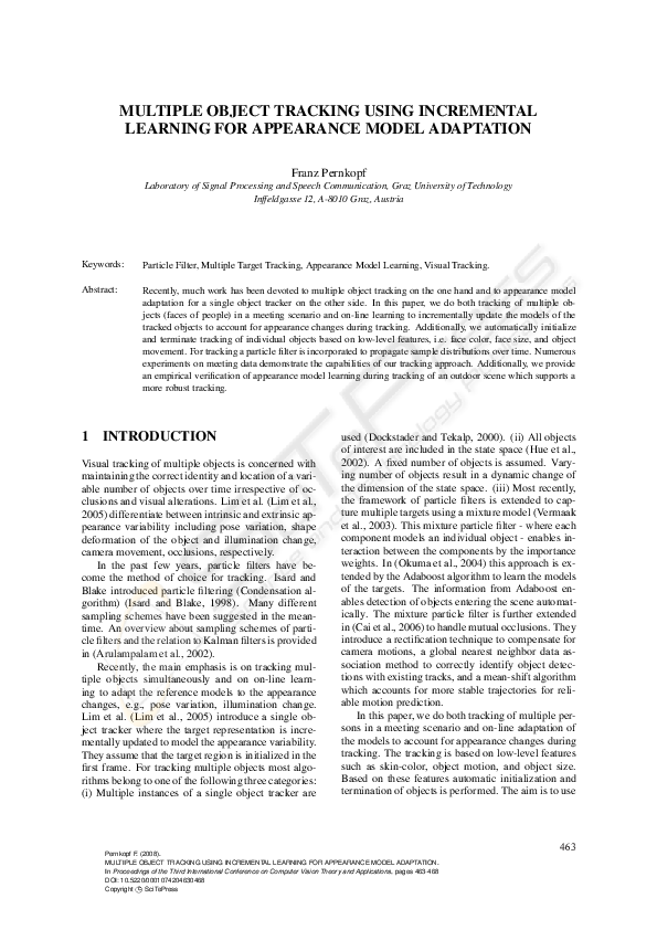 (PDF) Multiple Object Tracking Using Incremental Learning for Appearance Model Adaptation
