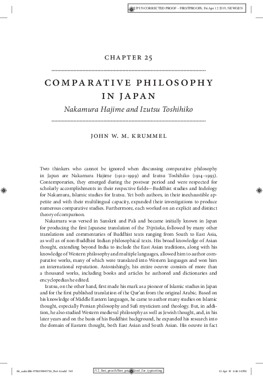 (PDF) Comparative Philosophy in Japan: Nakamura Hajime and Izutsu Toshihiko