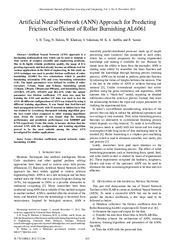 Pdf Artificial Neural Network Ann Approach For Predicting Friction Coefficient Of Roller