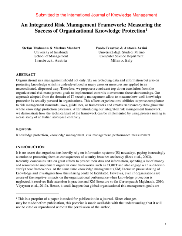 (PDF) An Integrated Risk Management Framework